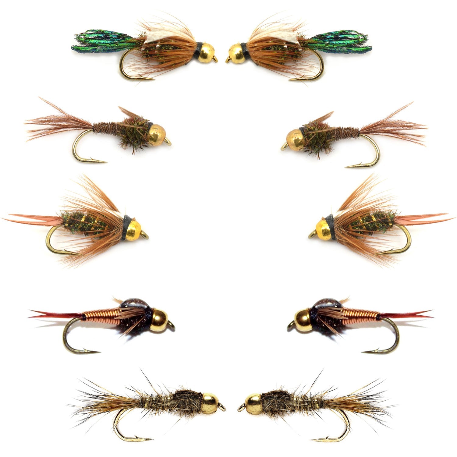 Basics Collection - Bead Head Nymph Assortment - 10 Wet Flies - 5 ...